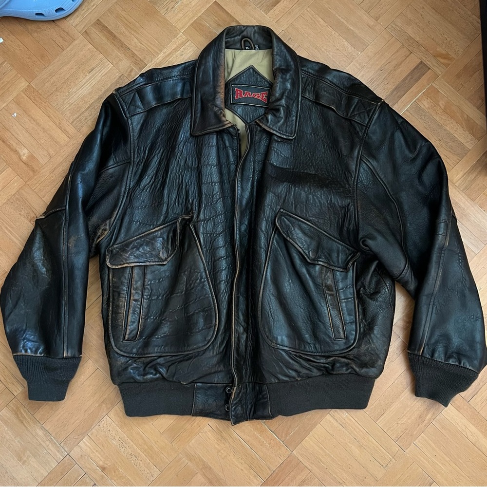Rage Leather Bomber Jacket Coat Distressed Vintage - Gem